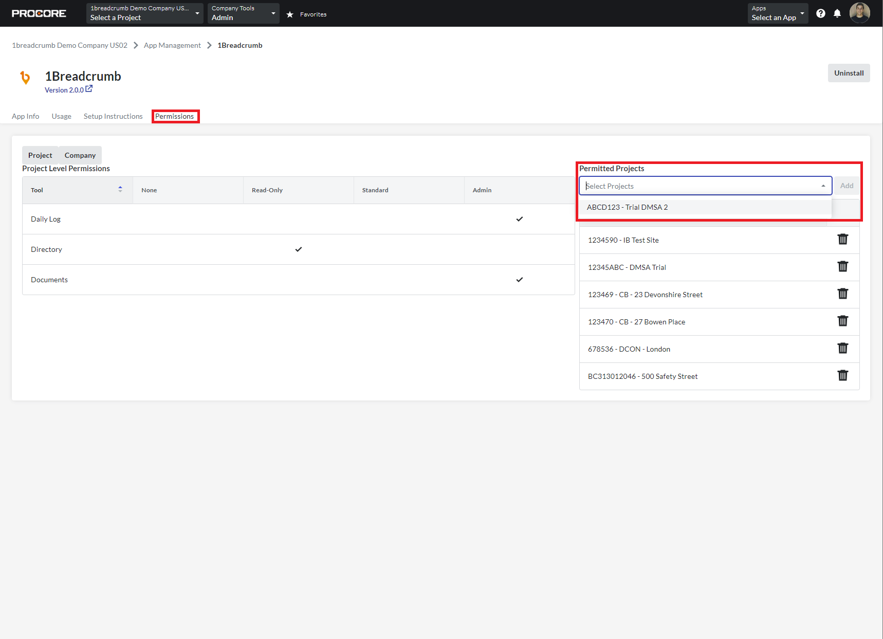Manually Add Projects to 1Breadcrumb